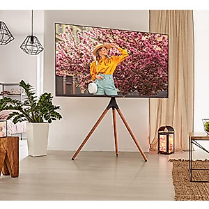 Promounts Modern Wood TV Easel Stand with 180° Swivel for 47-70 inch LCD, LED, Plasma OLED Screens. Corner TV Stand, Universal TV Stand for Curved and Flat Televisions