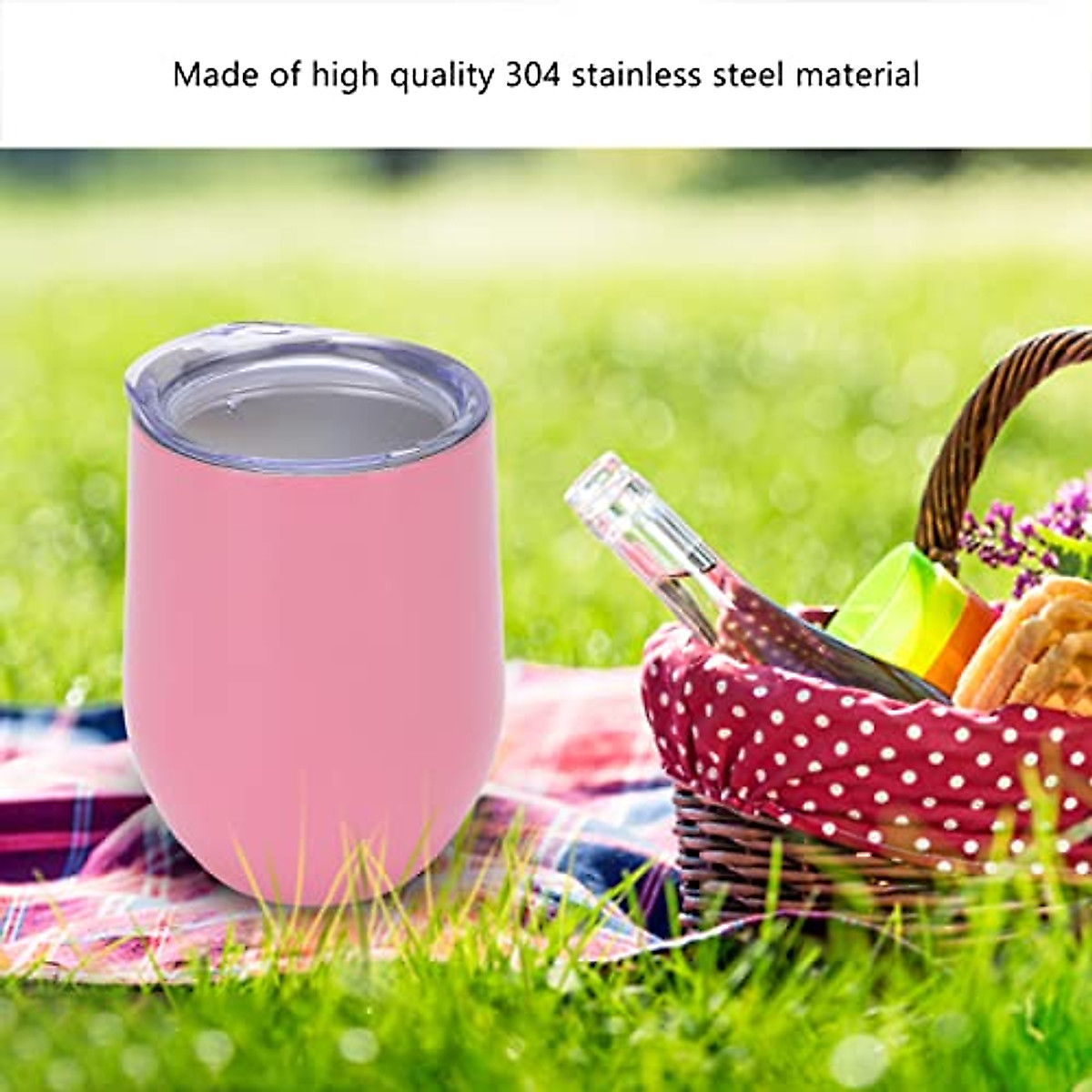 Rayrit 12oz 304 Stainless Steel Vacuum Insulated Cups, Eggshell Cup U Shape Tumbler Cups with Lid, Double Layer Insulation Wine Cup Big Belly Cup for Home Outdoors Drinks Coffee Wine Cocktails (Pink)