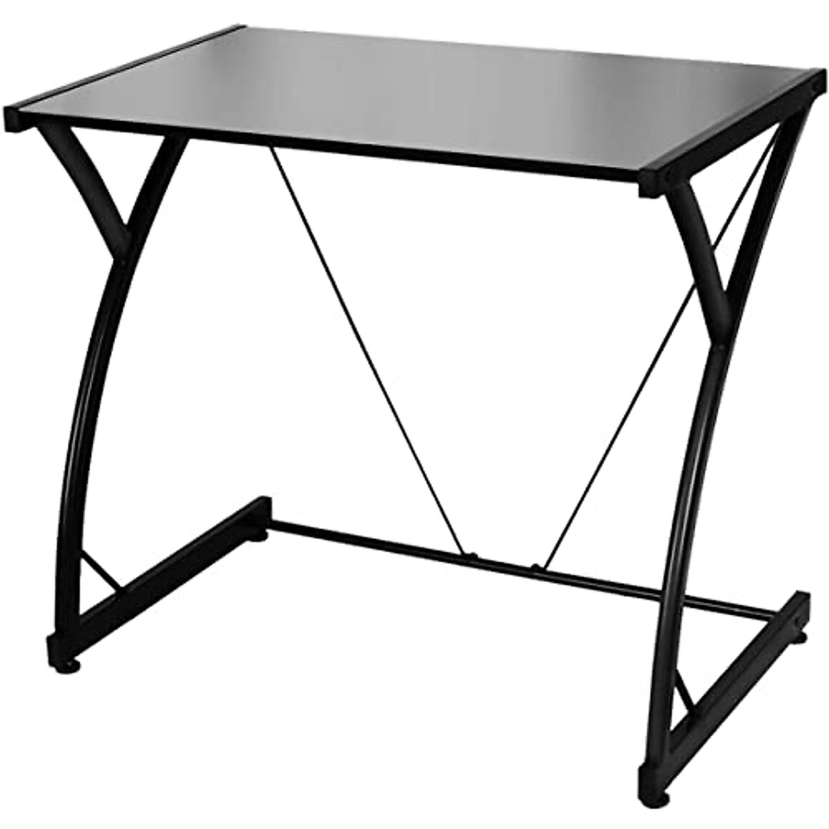 Tangkula Computer Desk Writing Table with Glass Top, Z-Shape Iron Frame Study Writing Desk with Adjustable Feet, Simple Laptop Desk Home Office Desk Computer Workstation