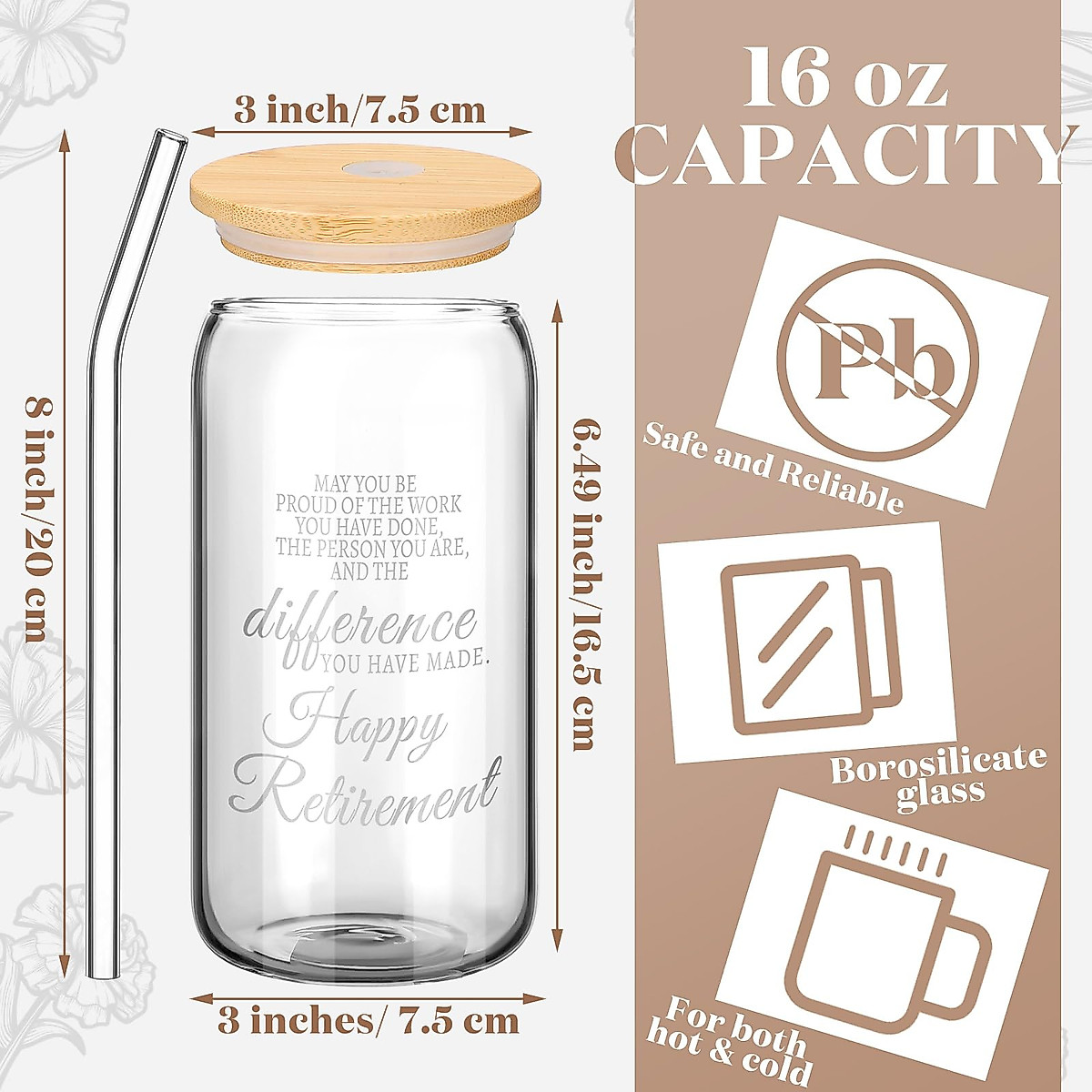 Lallisa Retirement Gifts for Men Women Retirement Party Decoration Retirement Glass Gifts Inspirational Gifts for Friends Coworkers Doctor Nurse Teacher on Mother's Day(Retirement)