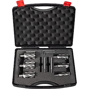 VEVOR Annular Cutter Set, 6 pcs 3/4" Weldon Shank, 2" Cutting Depth and Cutting Diameter from 1" to 2", 2 Pilot Pins & Strong Case for Using with Magnetic Drills, Silver