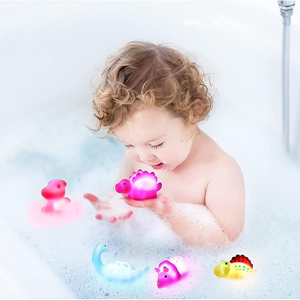 Dinosaur Bath Toys Light-Up Cibolar 6 Packs Floating Bath Toys Set for Baby Toddlers Kids in Birthday Easter Christmas Shower Pool Bath Toys Boys Girls Children Preschool Bathtub Bathroom