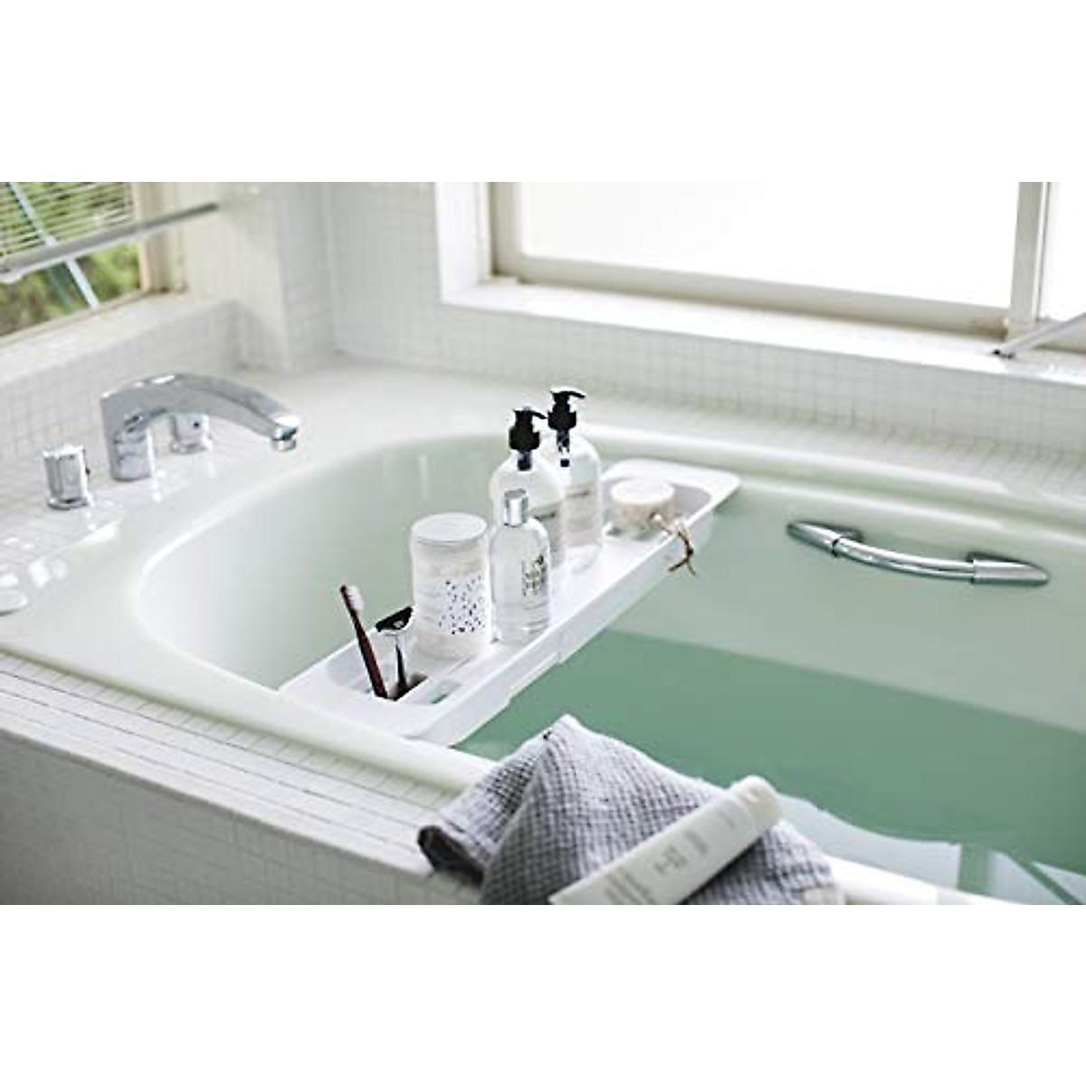Yamazaki Home Tower Expandable Bathtub Caddy – Bathroom Tray Table Holder., White