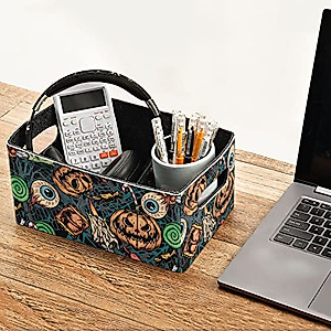 Emelivor Halloween Pumpkins Storage Basket Bins Set (2pcs) Felt Collapsible Storage Bins with Fabric Rectangle Baskets for Organizing for Office Bedroom Closet Babies Nursery Toys DVD Laundry