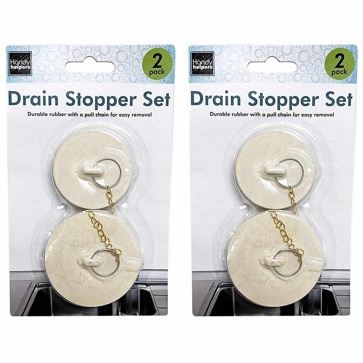 4 Pc Rubber Drain Stoppers Chain Bathtub Tub Sink Kitchen Small Large Fit Most