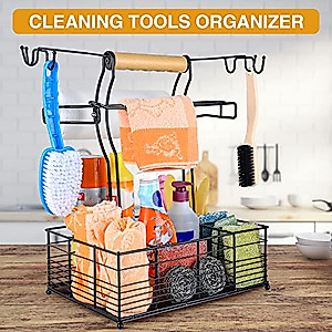 KOSTBAR Metal Grill Caddy, Picnic Condiment Caddy, BBQ Organizer Basket with Paper Towel Holder, Suitable for Camping Outdoor Cooking Utensil Caddy Barbecue Accessories