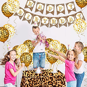 15 Pieces Cheetah Happy Birthday Decorations Leopard Print Banner Cheetah Birthday Banner Gold Leopard Balloons Leopard Print Plastic Tablecloth for Boy Girl Baby Shower Theme Supplies Decorations