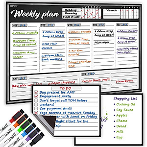 JJPRO Magnetic Dry Erase Weekly Calendar Whiteboard for Refrigerator-One Weekly Planner Whiteboard and Two Notes Boards Set for Fridge-Refrigerator Organizer with Weekly Planning Boards
