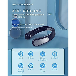 ZAPAL Portable Neck Air Conditioner Fan, Personal Rechargeable Cooling Neck Fans for Travel Camping Outdoor, Battery Operated Wrap-around Electric Fans for Men Women Kids, 3 Mode 3 Speed USB Fan Black