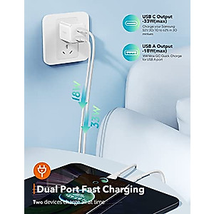 THREEKEY USB C Wall Charger,33W Dual USB Port Charger Block,Type C Charger Fast Charging Power Adapter Compatible with iPhone 14/13/12/X,Samsung S21/S20/Note 20/10/9/8,Sony,Moto,iPad,MacBook, White