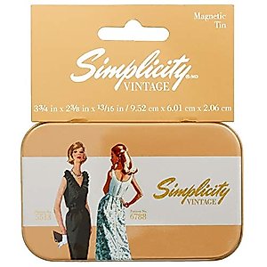 Simplicity 559347010 Retro Fashion Small Storage Container, 3.75 x 2.375 Inches Vintage Magnetic Notions Tin-Stripe, us:one Size, Multicolor