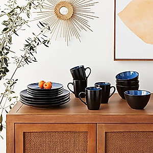 Gibson Soho Lounge Round Reactive Glaze Stoneware Dinnerware Set, Service for 4 (16pc), Blue, Soho Round.