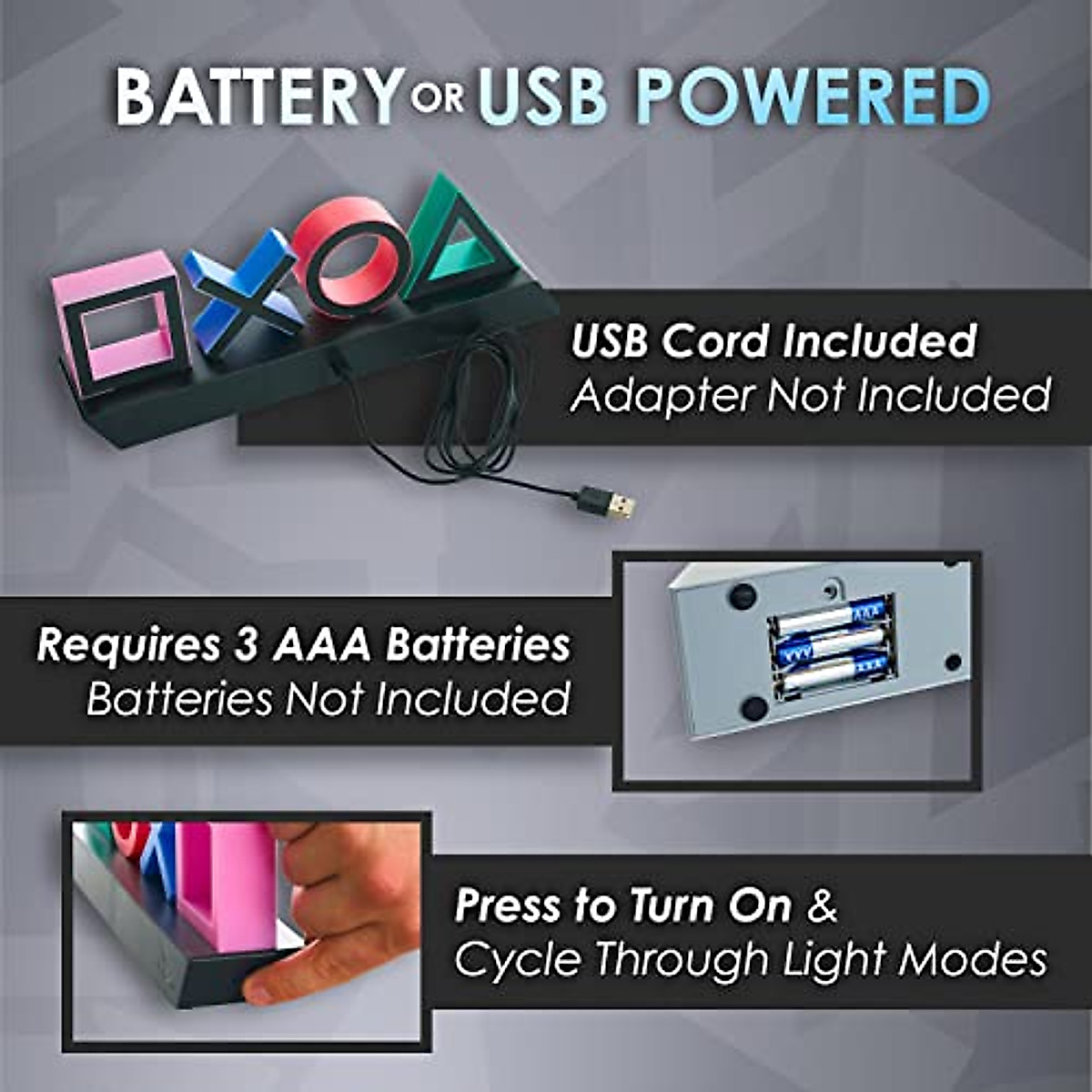Paladone Playstation Icons Light with 3 Light Modes - Music Reactive Game Room Lighting