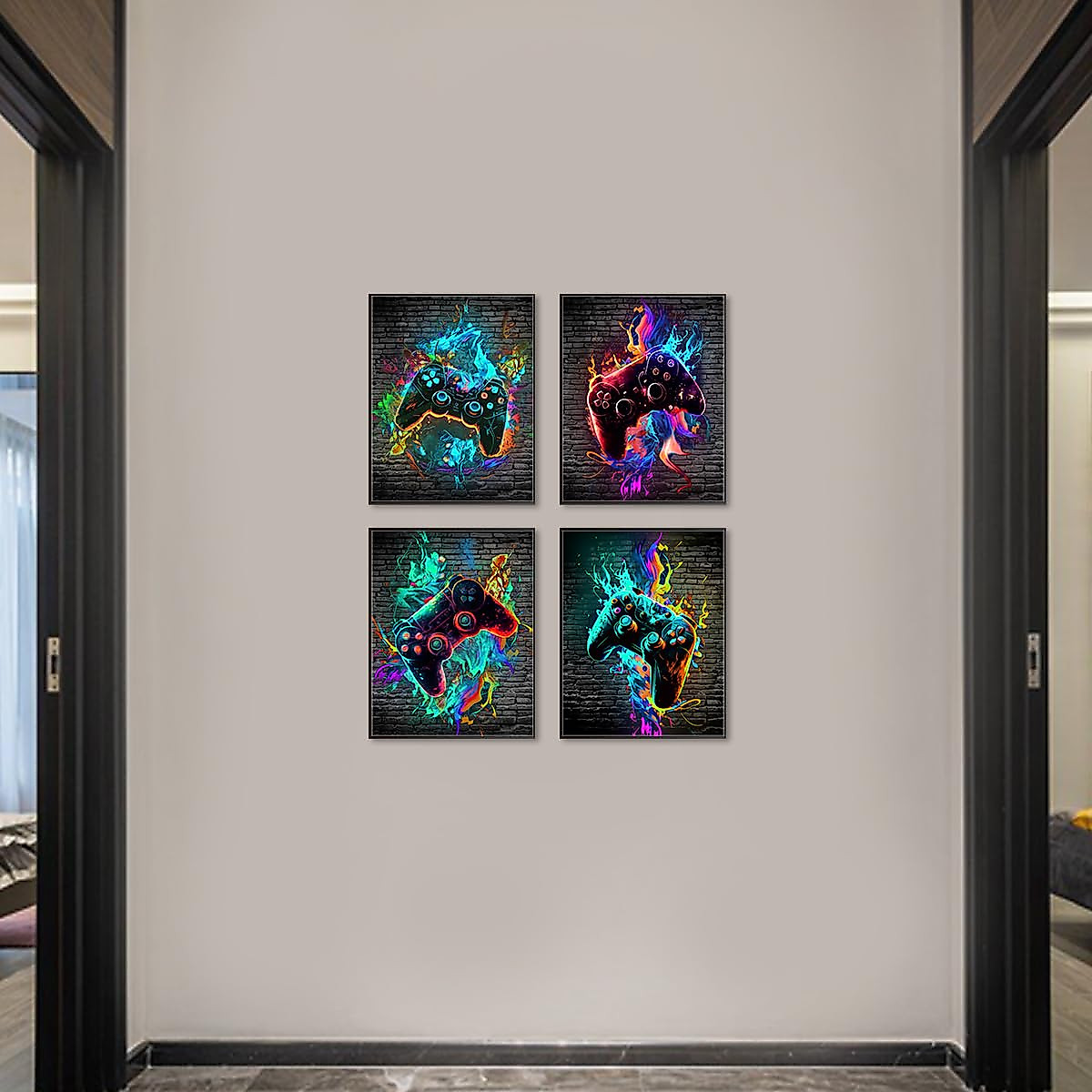 Gamepad Abstract Wall Art,Graffiti Game Controller Poster,Canvas Printsfor Boy Bedroom Decor,8x10 inches Unframed Set of 4.