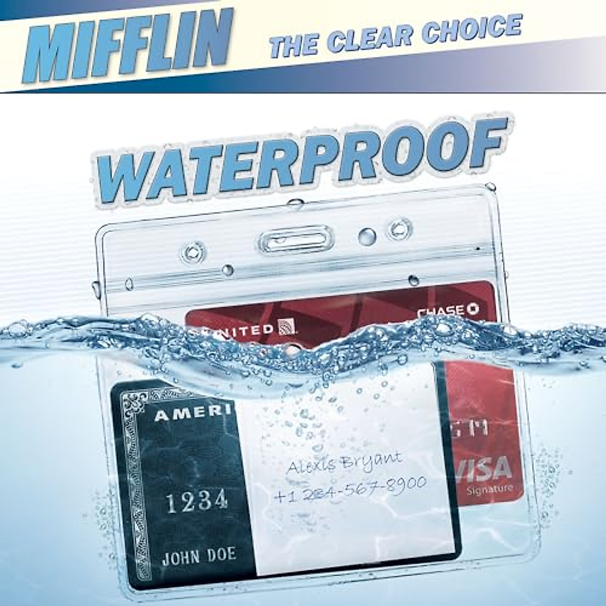 Mifflin-USA Card Protector (Clear, 4x3 Inches, 100 Pack), Waterproof and Resealable Horizontal Plastic ID Name Badge Holders