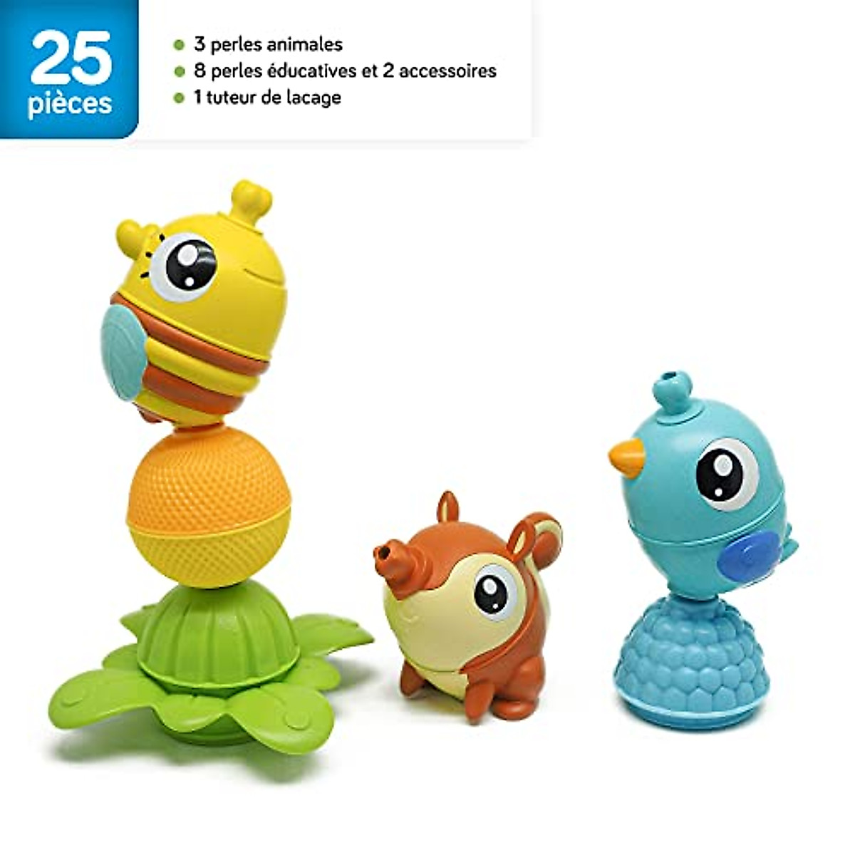 Lalaboom My First Step-by-Step Developmental Sensory 25 Piece Character Bead Activity Set – Pop, Twist, Mix, Stack, and Lace — Montessori Method STEM Focus – Dishwasher Safe - Ages 10 Months+ - BL320