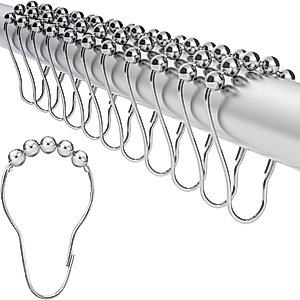 LiBa Shower Curtain Rings Hooks Rustproof Stainless Steel Nickel Chrome Plating for Bathroom Shower Curtain Rods- Set of 12