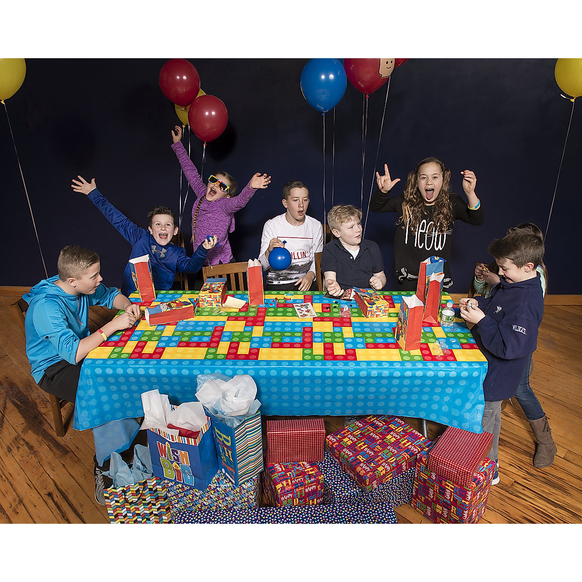 Party Ninja Extra Large Brick-Style Birthday Party Tablecloth (108" x 54") - Indoor or Outdoor Use - Disposable Brick Party Theme Table Cover - Birthday Party Supplies Made from Recycled Materials