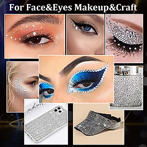 1982 Pcs of Rhinestone Stickers in 3/4/5/6/8/10mm Clear Self Adhesive Face Gems, Stick on Body Crystal Jewels with Quick Dry Makeup Glue for Face Eye Hair Nails Make up and Craft DIY Decorations