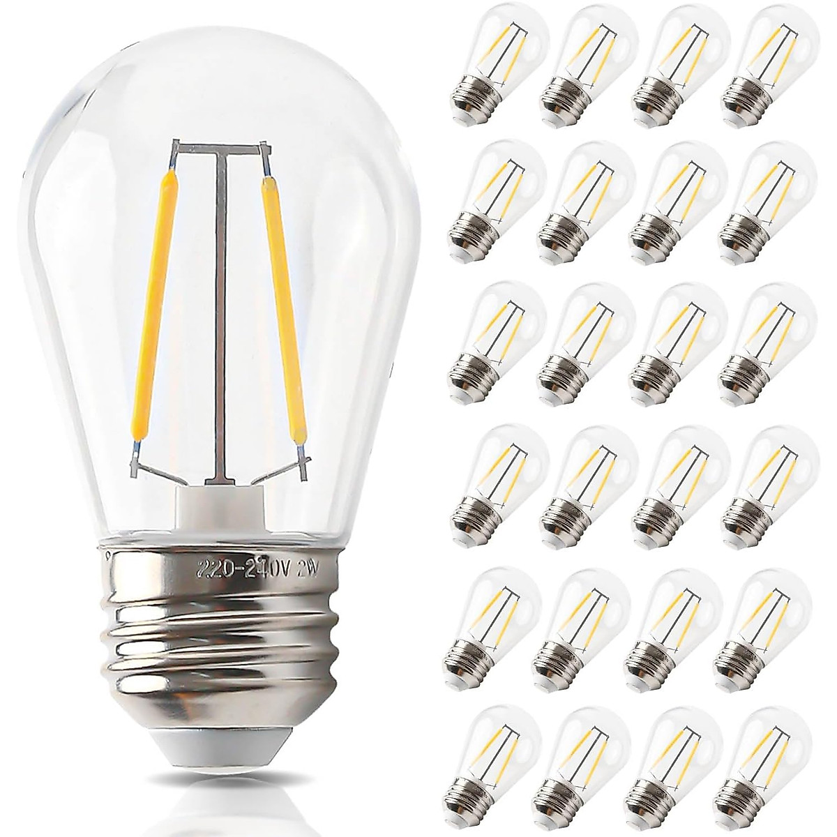 Seentech S14 LED String Light Bulbs E26 Medium Base 2W Shatterproof & Waterproof, 2700K Warm White Replacement Bulb Choice for Patio Garden String Lights & Home Decor 25 Pack