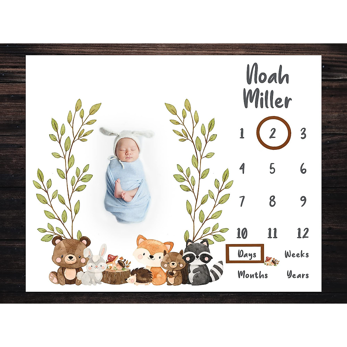 Personalized Baby Milestone Blanket 50x40 Boy Girl Unisex Woodland, Customized Milestone Blanket, Monthly Milestone Blanket, Baby Photo Prop Blanket, Custom Milestone Blanket, Baby Age Chart Gift