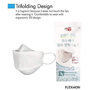 (Pack of 20) Clean Top Premium 3D Disposable White Kids KF94 Face Mask, Age 3-9 Old, 4-Layer Filters, Protective Nose Mouth Covering Dust Mask, Individual Packs, Made in Korea.