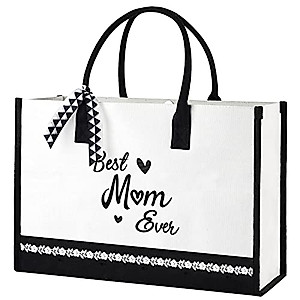 GLORIEROO Gorgeous Christmas Gifts, Lovely Lace Canvas Tote Bag Mom Gifts, Embroidery Gifts for Mom, Gifts for Wife, Great for Birthday, Valentines Day, Anniversary, Mothers Day Gifts_Best Mom Ever