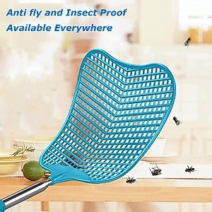 EasyULT 2 Pieces Fly Swatter, Extendable Fly Swatter Lightweight Manual Swat Pest Control, Adjustable Length 26 to 75 cm, Adjustable Stainless Steel Telescopic Handle(Blue + Black)