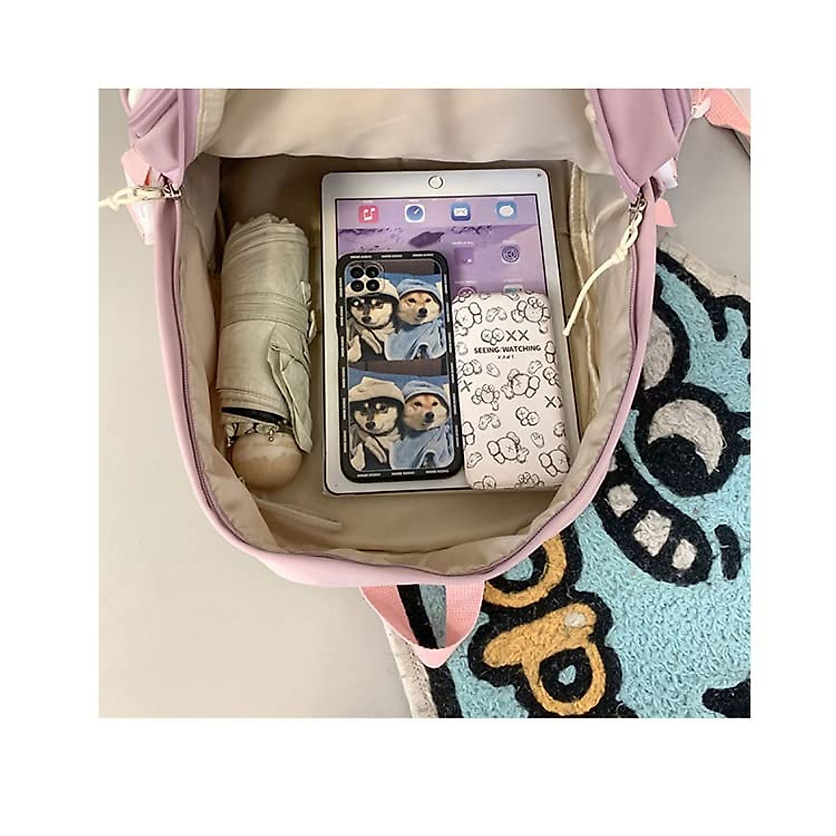 MWZING Kawaii Backpack with Cute Pin Accessories Plush Pendant Kawaii Cute Aesthetic Backpack GREEN