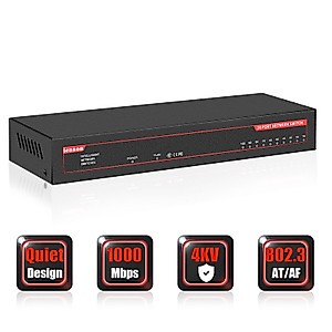 ienRon 10 Port Gigabit Switch, 8 Gigabit Ports + 2 Gigabit Uplink Ports, Unmanaged Ethernet Switch, Internet Switch Network Switch with AI Detection VLAN Mode | Plug and Play| Fanless Metal Design