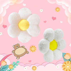 AmyToo 20” Flower Pillow Shaped Throw Pillow Daisy Pillow Plant White Pillows Aesthetic Room Floor Cushion Decor for Teen Girls Sofa Bedroom Kids' Throw Pillows