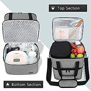 Luxja Breast Pump Bag with 2 Insulated Compartments for Breast Pump and Cooler Bag, Pumping Bag for Working Mothers (Fits Most Major Breast Pump), Gray