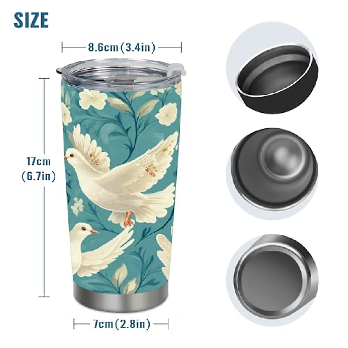 QWEUIOP 20oz Insulated Travel Coffee Mug Retro Pigeon Pattern Stainless Steel Tumbler with Lid Double Wall Vacuum Coffee Cup For Hot and Cold Drinks13974