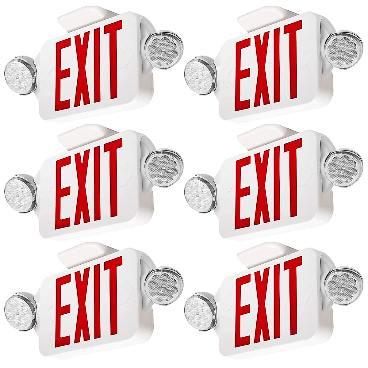 Red Exit Sign with Emergency Lights, 110-277V Double Sided LED Combo Emergency Light with 2 Rotating Flood Lights, Fire Resistant, UL Certified, Exit Sign with Battery Backup for Business