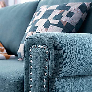 Traditional Upholstered 61 Inch Fabric Loveseat Couch Sofa for Living Room with Sturdy Wood Frame Construction, Single, Blue