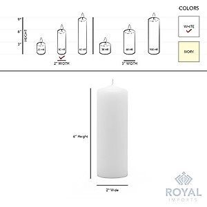 Royal Imports Pillar Candles White Unscented Premium Wax, 40 Hours Burning for Wedding, Spa, Party, Birthday, Holiday, Bath, Home Decor - 2"x6" Inch - Set of 12