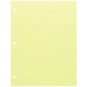 School Smart 3-Hole Punched Filler Paper, 8-1/2 x 11 Inches, Yellow, 100 Sheets - 087157