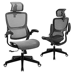 Office Chair Mesh Ergonomic Desk Chair High Back Computer Task Chair Swivel Stool Rolling Home Office Chair with Flip up Arms Adjustable 3D Lumbar Back Support Headrest 300lb