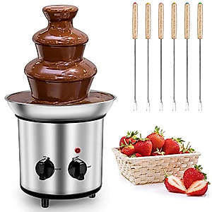 Outamateur 32-Ounce Chocolate Fondue Fountain,3-Tier Electric Chocolate Melting Machine with 6PCS Fondue Fork,Stainless Steel Party Fountain,Hot Chocolate Fountain Pot for Nacho Cheese,BBQ Sauce,Ranch,Liqueurs