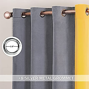 JYXIUBS Velvet Curtains 84 Inches Long, Grommet Thick Velvet Blackout Curtains with Two Tone French Room Darkening Window Curtains for Bedroom Living Room, 2 Panels 52 x 84 Inch, Grey and Yellow