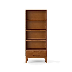 SIMPLIHOME Harper SOLID HARDWOOD 60 inch x 24 inch Mid Century Modern Bookcase with Storage in Teak Brown with 1 Drawer and 4 Shelves, for the Living Room, Study and Office