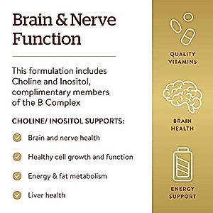 Solgar Choline/Inositol 500 mg/500 mg, 100 Vegetable Capsules - Energy Metabolism, Liver Health, Essential for Brain & Nerve Function - Non-GMO, Vegan, Gluten Free, Dairy Free, Kosher - 100 Capsules