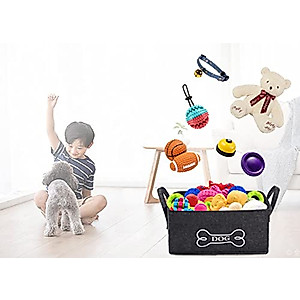 Geyecete basket dog toys Storage Bins with Handle,Decorative Basket Rectangular Soft felt dog toy box Organizer Basket Pet supplies-Dark Gray