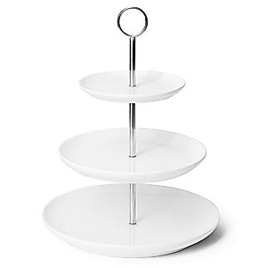 Sweese 735.101 3 Tier Cupcake Stand- White Porcelain Cake Stand- Dessert Stand, Tiered Serving Trays for Parties