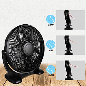 HealSmart 18 Inch 3-Speed Plastic Floor Fans Quiet for Home Commercial, Residential, and Greenhouse Use, Outdoor/Indoor, Black