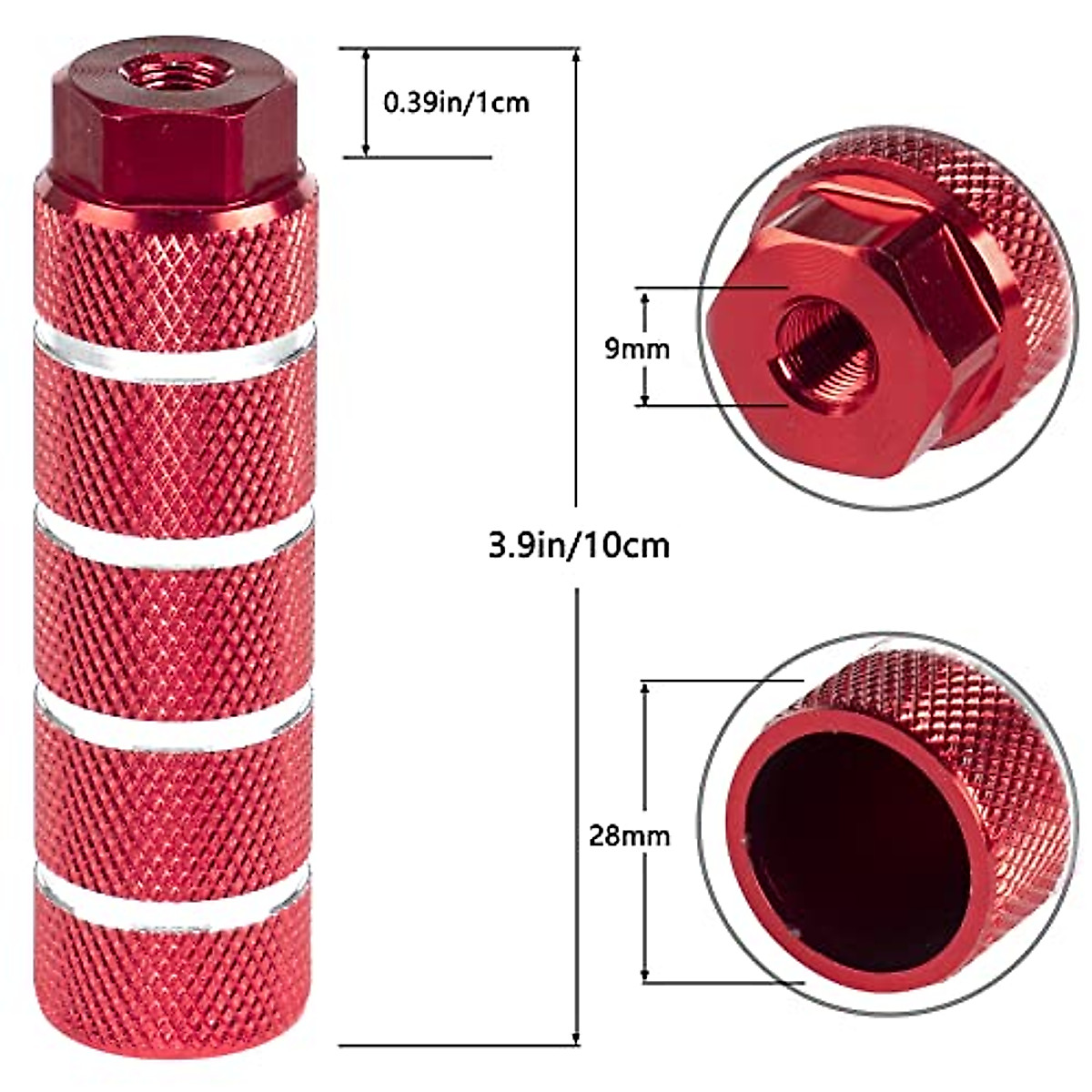 KINSPORY 4PCS Bike Pegs for 3/8 inch Axles, Aluminum Alloy Anti-Skid BMX Bicycle Pegs for Mountain Bike Backseats Stands Cycling Rear Stunt Pegs (Red, Stripe)