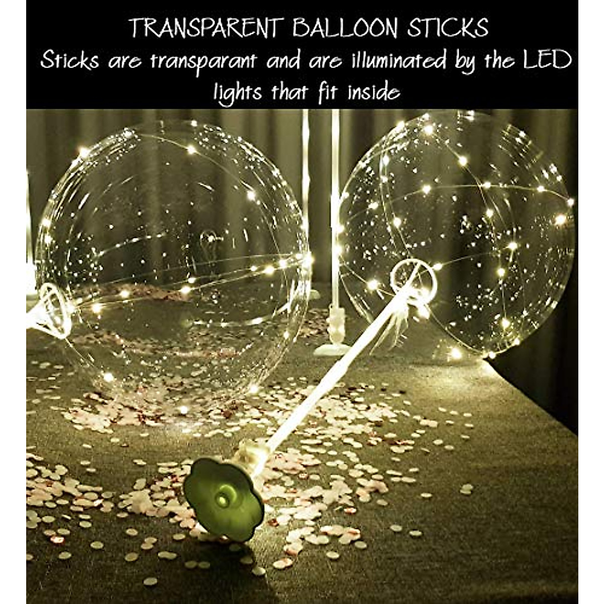 Clear Transparent Balloon Sticks and Stands 10pc set, holders, reusable balloon sticks for table top use with LED Bobo Balloon, for wedding decor, party decoration (10 pack, Transparent)