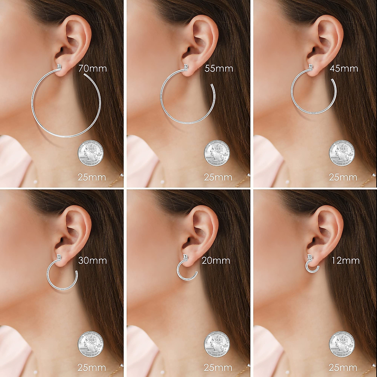 Besalon Silver Big Hoop Earrings for Women 14K Thin Gold Plated Hoops Earring Hoops for Women Lightweight 70mm with Cubic Zirconia