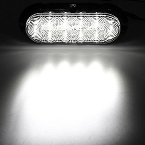 Partsam 2x 6 Oval White Led Trailer Lights 10 LED Clear Lens Oblong Led Trailer Truck Reverse Backup Light Flange Mount Stop Turn Tail Lights w/Chrome Bezels Waterproof Surface Mount 12V