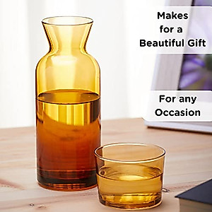 Bedside Carafe and Glass Set 23.66oz – Bedside Night Carafe with Glass - Fabulous All in One Hydration Experience for Outdoor Dining and Picnics - Amber Design